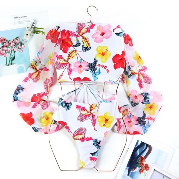 Swim | Puff Long Sleeves Swimsuit Beach Cut Out Monokini Swimwear ...